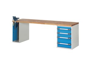 4061753037596 - eurokraft pro Werkbank Baukastensystem Serie 7000 1 Schrank 1 Standcontainer je 4 Schubladen BxT 2500 x 700 mm