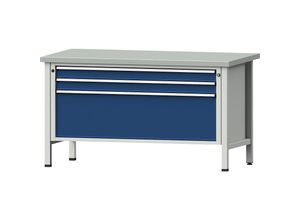 4014641017637 - Werkbank mit XL XXL-Schubladen Gestellbauweise Breite 1500 mm 3 Schubladen Stahlblechbelagplatte Front enzianblau ANKE