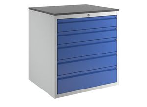 4040376927033 - Schubladenschrank mit Teleskopführungen Höhe 820 mm Schubladen 2 x 120 2 x 150 1 x 180 mm lichtgrau   enzianblau Breite 770 mm RAU