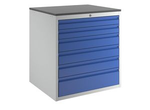 4040376927194 - Schubladenschrank mit Teleskopführungen Höhe 820 mm Schubladen 2 x 90 3 x 120 1 x 180 mm lichtgrau   enzianblau Breite 770 mm RAU