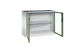 4064615244446 - Sichtfenster-Flügeltürschrank HxBxT 1000 x 1200 x 500 mm 1 Fachboden lichtgrau   resedagrün C+P