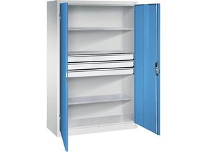 4064615176754 - Werkstatt-Flügeltürschrank mit Schubladen BxT 1200 x 500 mm 3 Fachböden lichtgrau   lichtblau C+P