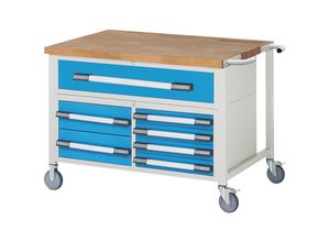 4061753292506 - eurokraft pro Fahrbare Werkbank Serie 8000 Gestellbauweise 7 Schubladen Platten-BxT 1250 x 900 mm