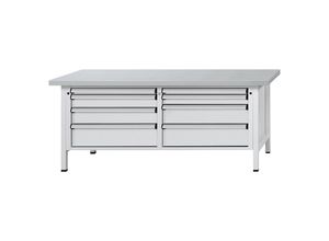 4014641405366 - Werkbank mit XL XXL-Schubladen Gestellbauweise Breite 2000 mm 8 Schubladen Stahlblechbelagplatte Front lichtgrau ANKE