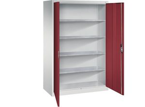 4069361446236 - Werkstatt-Flügeltürschrank HxBxT 1950 x 1200 x 600 mm lichtgrau   rubinrot C+P