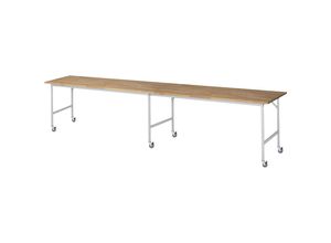 4040376520838 - Arbeitstisch fahrbar Buche-Massivholzplatte Stärke 25 mm 30 x 30 mm BxTxH 4000 x 800 x 900 mm kaiserkraft