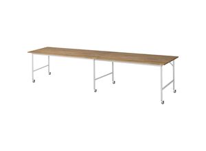 4040376520753 - Arbeitstisch fahrbar Buche-Massivholzplatte Stärke 25 mm 30 x 30 mm BxTxH 4000 x 1000 x 900 mm kaiserkraft