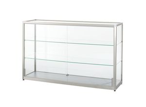 4260222860073 - Vitrine halbhoch Höhe 910 mm 2 Schiebetüren BxT 1500 x 400 mm silber eloxiert kaiserkraft