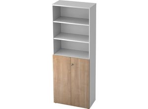 4032062145104 - eurokraft pro Kombi-Schrank 5 Fachböden 2 Flügeltüren weiß   Nussbaum-Dekor