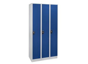 4250618243863 - Garderobenschrank 3 Abteile à 300 mm Breite lichtgrau   enzianblau