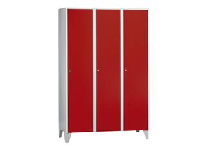 4250618208343 - Garderobenschrank mit Füßen HxBxT 1850 x 1200 x 500 mm 3 Abteile feuerrot