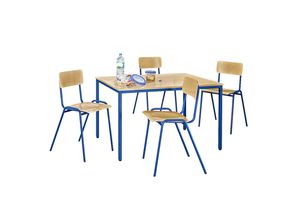 4061753276674 - eurokraft basic Mehrzweck-Sitzgruppe 1 Tisch 4 Stühle Tischplatte Buche-Dekor Gestell enzianblau