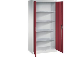 4069361415942 - Werkstatt-Flügeltürschrank HxBxT 1950 x 930 x 500 mm lichtgrau   rubinrot C+P