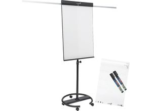 8713797111065 - Mobiles Flipchart Sketch Pro magnetische Tafel höhenverstellbar 2 Seitenarme Rundfuß inkl Starterset B 680 x H 1050 mm schwarz-weiß