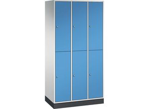 4025314663303 - INTRO doppelstöckiger Stahl-Garderobenschrank BxT 920 x 500 mm 6 Fächer Korpus lichtgrau Türen lichtblau