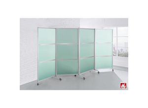 4260222866716 - Mobile Faltstellwand schwer entflammbar Alurahmen mit ESG-Sicherheitsglas HxBxT 1900 x 3700 x 450 mm satiniert kaiserkraft