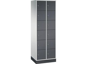 4055404443607 - INTRO Stahl-Schließfachschrank Fachhöhe 285 mm BxT 620 x 500 mm 12 Fächer Korpus lichtgrau Türen schwarzgrau