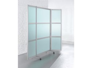 4260222866617 - Mobile Faltstellwand schwer entflammbar Alurahmen mit ESG-Sicherheitsglas HxBxT 1900 x 2000 x 450 mm satiniert kaiserkraft