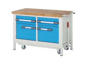 4061753038432 - eurokraft pro Fahr- und absenkbare Werkbank Gestellbauweise Serie 8000 2 Schubladen 2 Türen BxT 1250 x 700 mm
