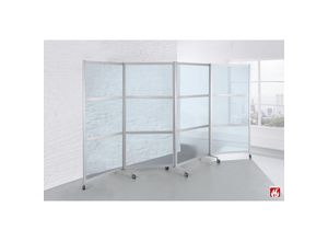 4260222866709 - Mobile Faltstellwand schwer entflammbar Alurahmen mit ESG-Sicherheitsglas HxBxT 1900 x 3700 x 450 mm klar kaiserkraft