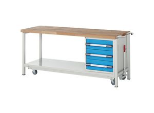 4061753038401 - eurokraft pro Fahr- und absenkbare Werkbank Gestellbauweise Serie 8000 3 Schubladen Ablageboden BxT 2000 x 700 mm