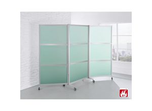 4260222866662 - Mobile Faltstellwand schwer entflammbar Alurahmen mit ESG-Sicherheitsglas HxBxT 1900 x 2800 x 450 mm satiniert kaiserkraft