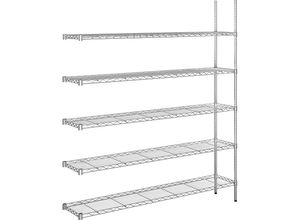 4061753091697 - Stahldraht-Gitterregal verchromt Fachlast 100 kg BxT 1520 x 360 mm Anbauregal Höhe 1880 mm 5 Fachböden kaiserkraft
