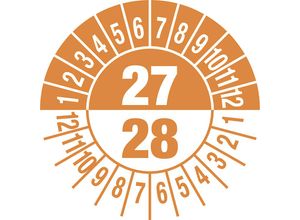 4061466112948 - Prüfplakette Mehrjahreszahlen Dokumentenfolie Ø 30 mm VE 10 Stk 27 28 orange kaiserkraft