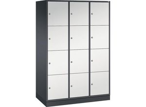 4061261149156 - INTRO Stahl-Schließfachschrank Fachhöhe 435 mm BxT 1220 x 600 mm 12 Fächer Korpus schwarzgrau Türen lichtgrau