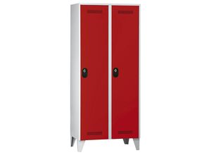 4250618246307 - Garderobenschrank Fachhöhe 1700 mm HxBxT 1850 x 800 x 500 mm Abteilbreite 400 mm Korpus-   Türfarbe Lichtgrau   Feuerrot