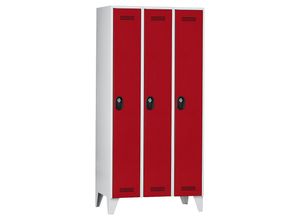 4250618238975 - Garderobenschrank Fachhöhe 1700 mm HxBxT 1850 x 900 x 500 mm Abteilbreite 300 mm Korpus-   Türfarbe Lichtgrau   Feuerrot