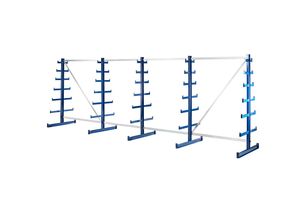 4054666004403 - eurokraft pro Kragarmregal mit nach oben verjüngender Kragarm-Länge Regallänge 5400 mm zweiseitig enzianblau