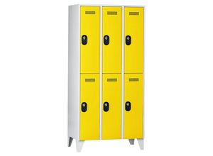 4250618239002 - Garderobenschrank Fachhöhe 820 mm HxBxT 1850 x 900 x 500 mm Abteilbreite 300 mm Korpus-   Türfarbe Lichtgrau   Zinkgelb