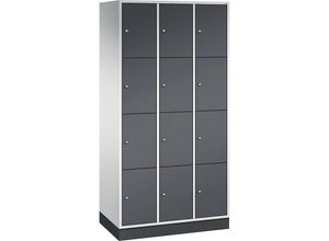 4055404440743 - INTRO Stahl-Schließfachschrank Fachhöhe 435 mm BxT 920 x 500 mm 12 Fächer Korpus lichtgrau Türen schwarzgrau