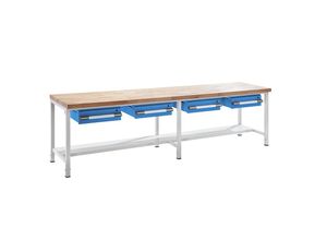 4061753039040 - eurokraft pro Höhenverstellbare Werkbank Gestellbauweise mit Schubladen Breite 3000 mm grau   blau
