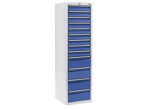 4031068145217 - Schubladenschrank HxBxT 1800 x 500 x 500 mm 9 Schubladen 100 mm 4 Schubladen 200 mm hoch Korpus grau Schubladen enzianblau kaiserkraft