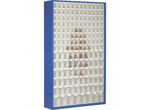 4009292858258 - Magazinschrank Volumen 635 l 154 herausnehmb Klappkästen m Griffmulde B 1270 x T 250 x H 2000 mm eblau transparent