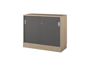 5905745101669 - Schrank Chicago mit Schiebetüren HxBxT 948 x 1215 x 400 mm Eiche   dunkelgrau kaiserkraft