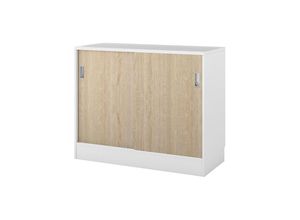 5905745101690 - Schrank Chicago mit Schiebetüren HxBxT 948 x 1215 x 400 mm weiß gebürstet   Eiche kaiserkraft
