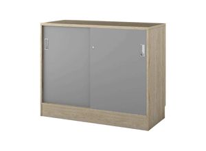 5905745101676 - Schrank Chicago mit Schiebetüren HxBxT 948 x 1215 x 400 mm Eiche   lichtgrau kaiserkraft