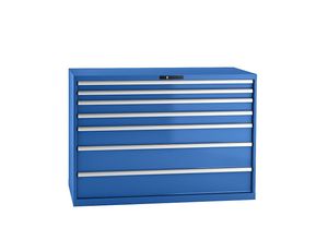 7612269043686 - LISTA Schubladenschrank Stahlblech HxB 1000 x 1431 mm 7 Schubladen Tragkraft 75 kg enzianblau