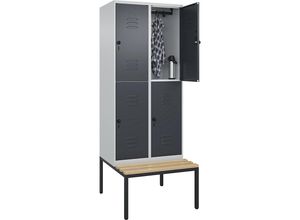 4066681748651 - Doppelstock-Spind Classic PLUS Sitzbank 2 Abteile lichtgrau   grau B 800 mm Sicherheits-Drehriegel untergebaut Buche-Hartholz C+P