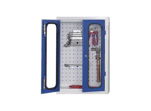 4061753283917 - Werkzeug-Hängeschrank mit Sichtfenster mit Loch-Rückwand HxBxT 750 x 500 x 200 mm lichtgrau   enzianblau kaiserkraft