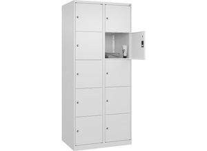 4067521351352 - 5er-Schließfachschrank Classic PLUS 2 Abteile verkehrsweiß B 800 mm 10 Fächer mit Bodengleitern C+P