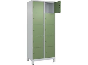 4066681680968 - 5er-Schließfachschrank Classic PLUS 2 Abteile lichtgrau   resedagrün B 800 mm 10 Fächer mit Füßen C+P