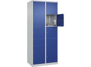 4067521351260 - 5er-Schließfachschrank Classic PLUS 2 Abteile lichtgrau   enzianblau B 800 mm 10 Fächer mit Bodengleitern C+P