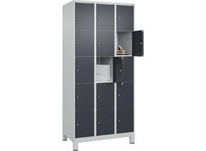 4066681681439 - 5er-Schließfachschrank Classic PLUS 3 Abteile lichtgrau   grau B 900 mm 15 Fächer mit Füßen C+P