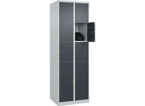 4067521350645 - 5er-Schließfachschrank Classic PLUS 2 Abteile lichtgrau   grau B 600 mm 10 Fächer mit Bodengleitern C+P