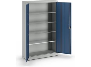 4250633317785 - Flügeltürenschrank 4 verz Fachböden BxTxH 1200x420x1965 m RAL7035 lichtgrau RAL5010 enzianblau