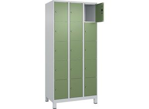 4066681681415 - 5er-Schließfachschrank Classic PLUS 3 Abteile lichtgrau   resedagrün B 900 mm 15 Fächer mit Füßen C+P